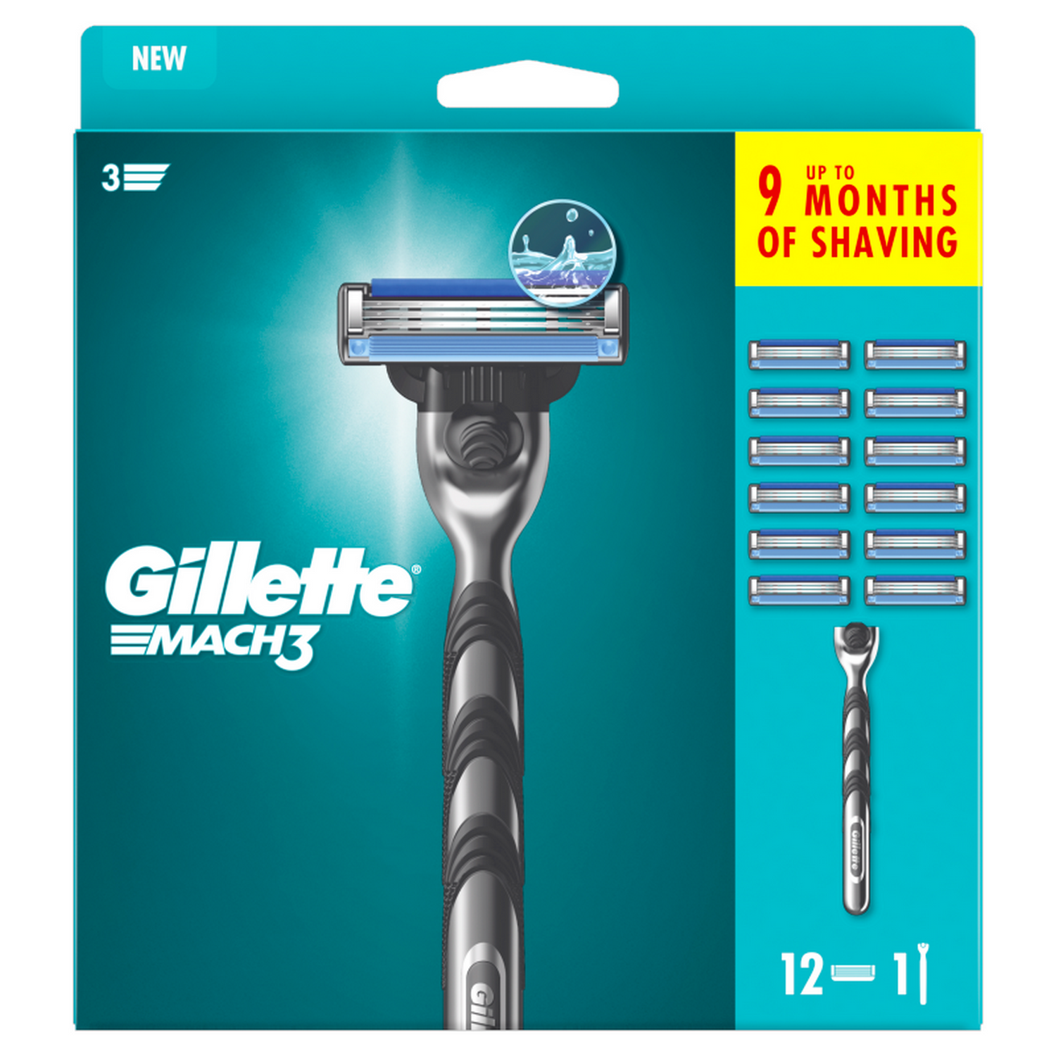 Gillette Mach3 Razor + 12 Blades - Next Day Delivery, Order Before 2pm